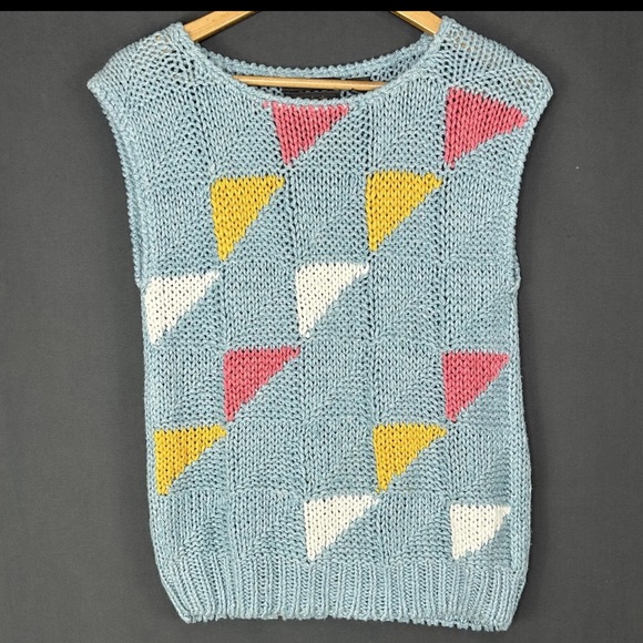 Vintage | Sweaters | Vintage Womens Cute Crochet Knit Blue Pastels ...